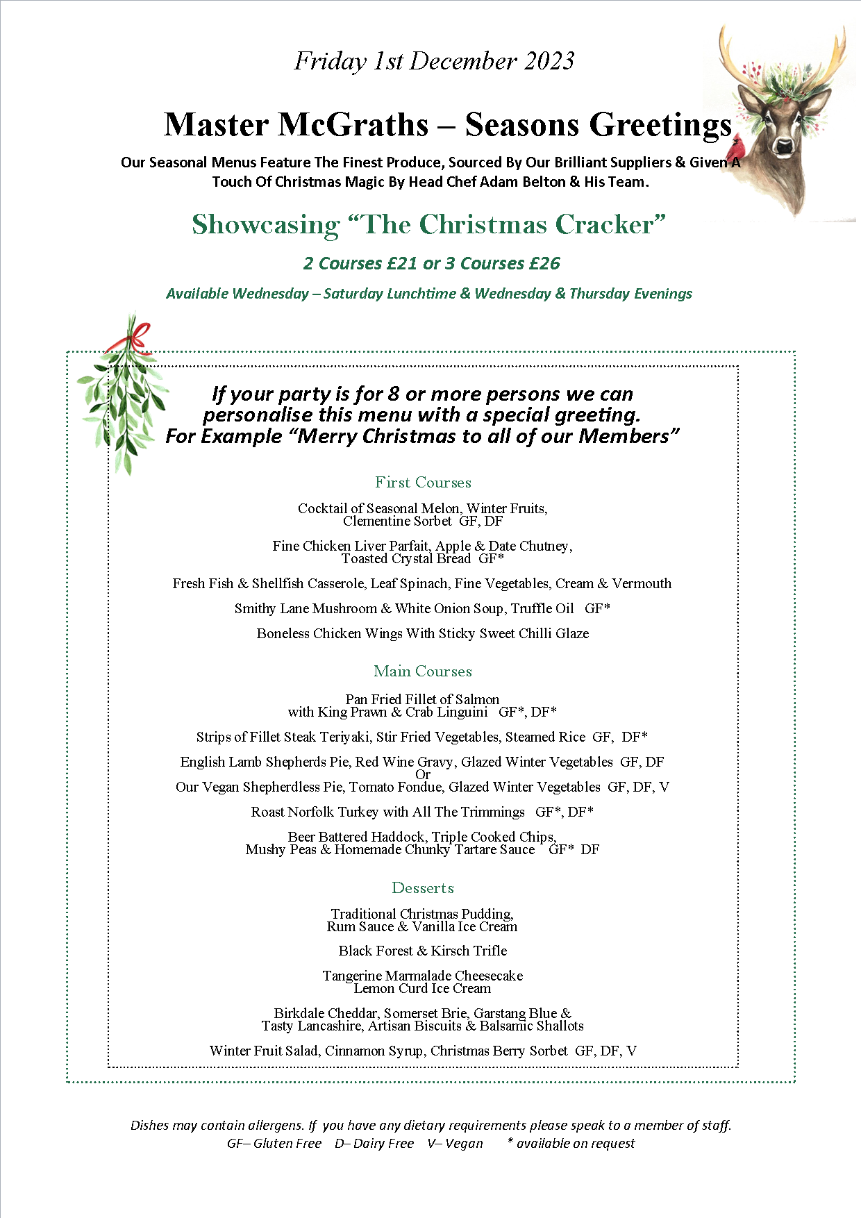 Christmas - Master McGraths Restaurant