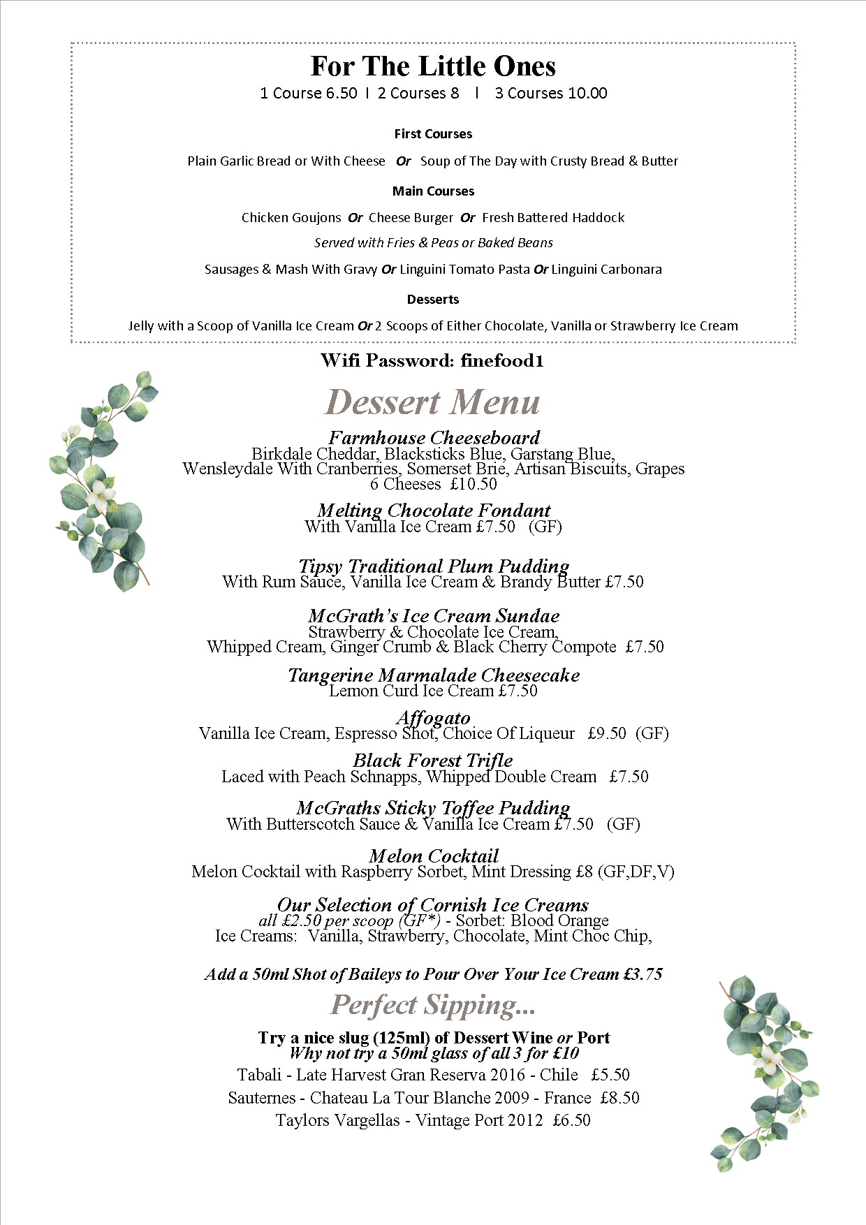 Menus - Master McGraths Restaurant