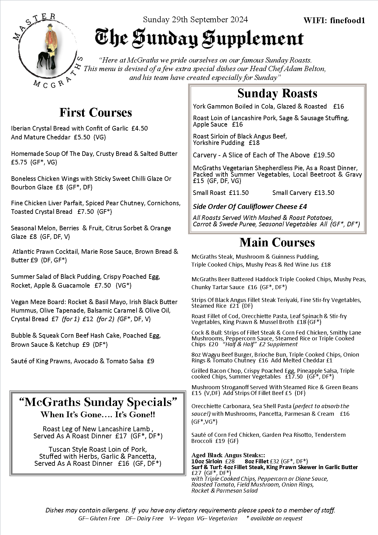 Sunday Supplement - Master McGraths Restaurant