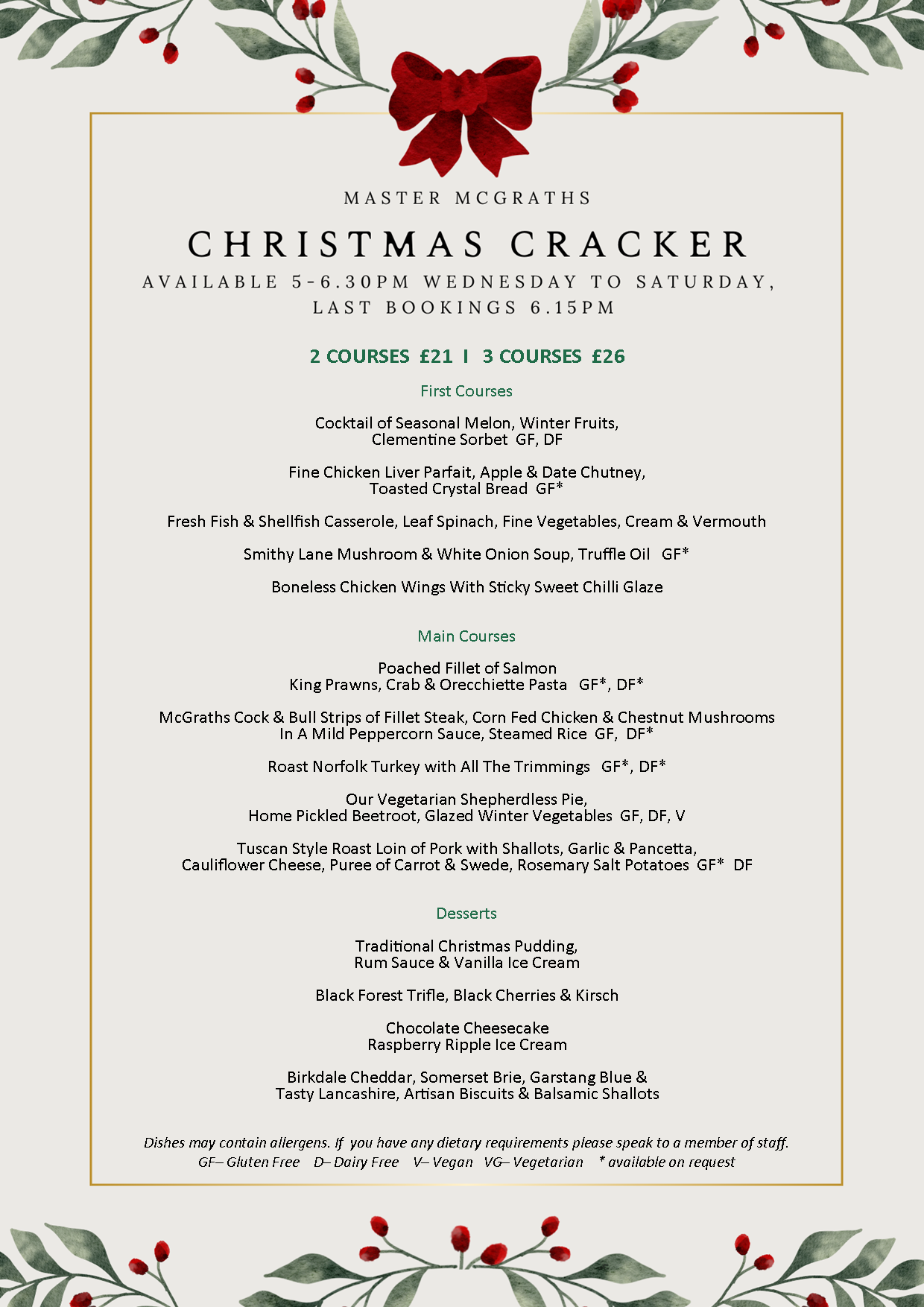 Homepage - Master McGraths Restaurant