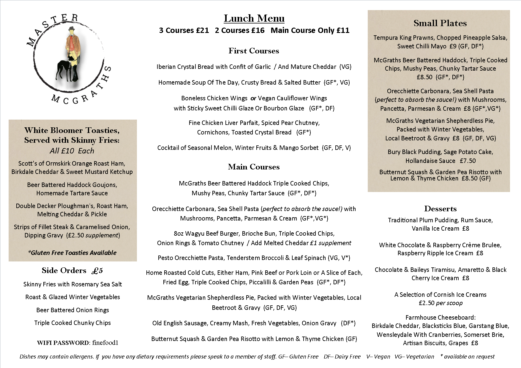 Lunchtimes - Master McGraths Restaurant